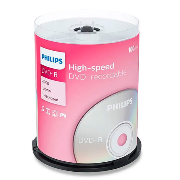 Philips DVD-R 4.7GB 16x Speed Recordable DVD Spindle (Pack Of 100)